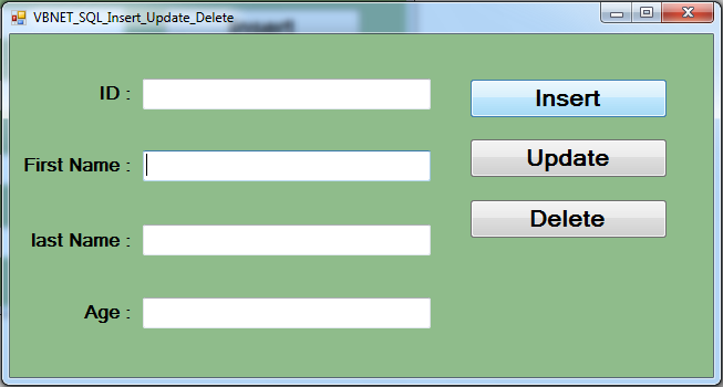 Vb Net And Sql Database Insert Update Delete C Java Php