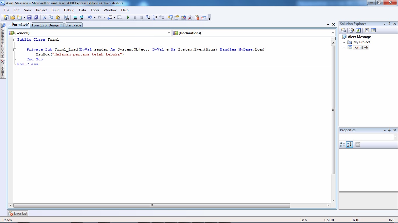 Cara Mengoperasikan Visual Basic 2008 Dan Membuat Aplikasi Menggunakan