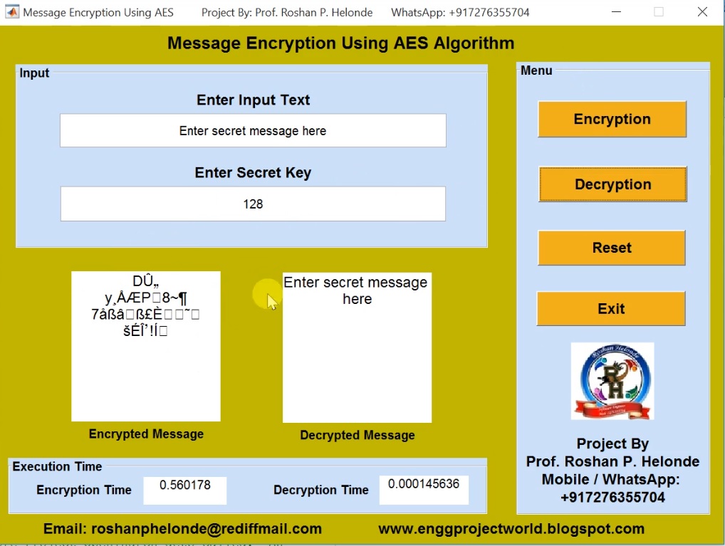 Message Encryption Decryption Using Aes Algorithm Matlab Project Source