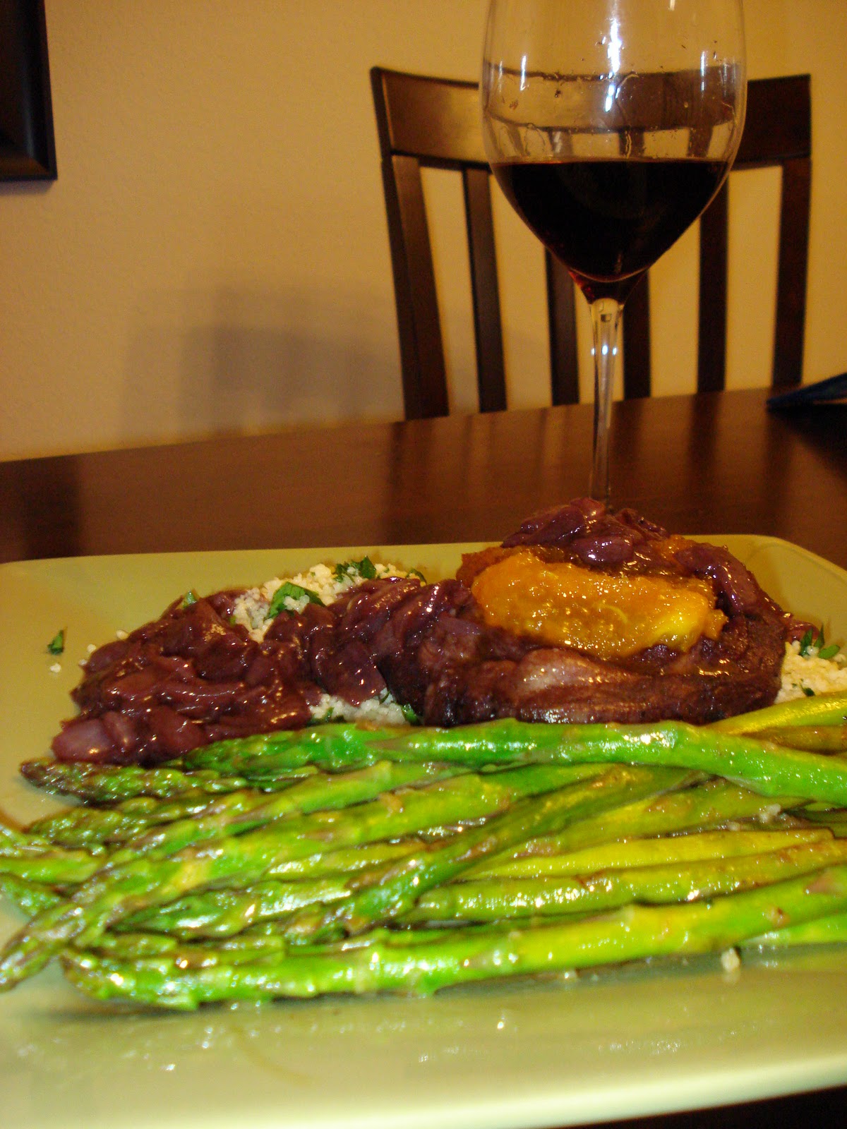 purée & sauté: Braised Lamb with Orange Marmalade, Couscous, and Asparagus