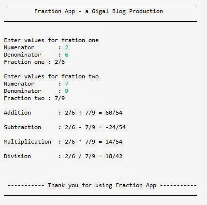 Gigal Java Fraction Calculator Example
