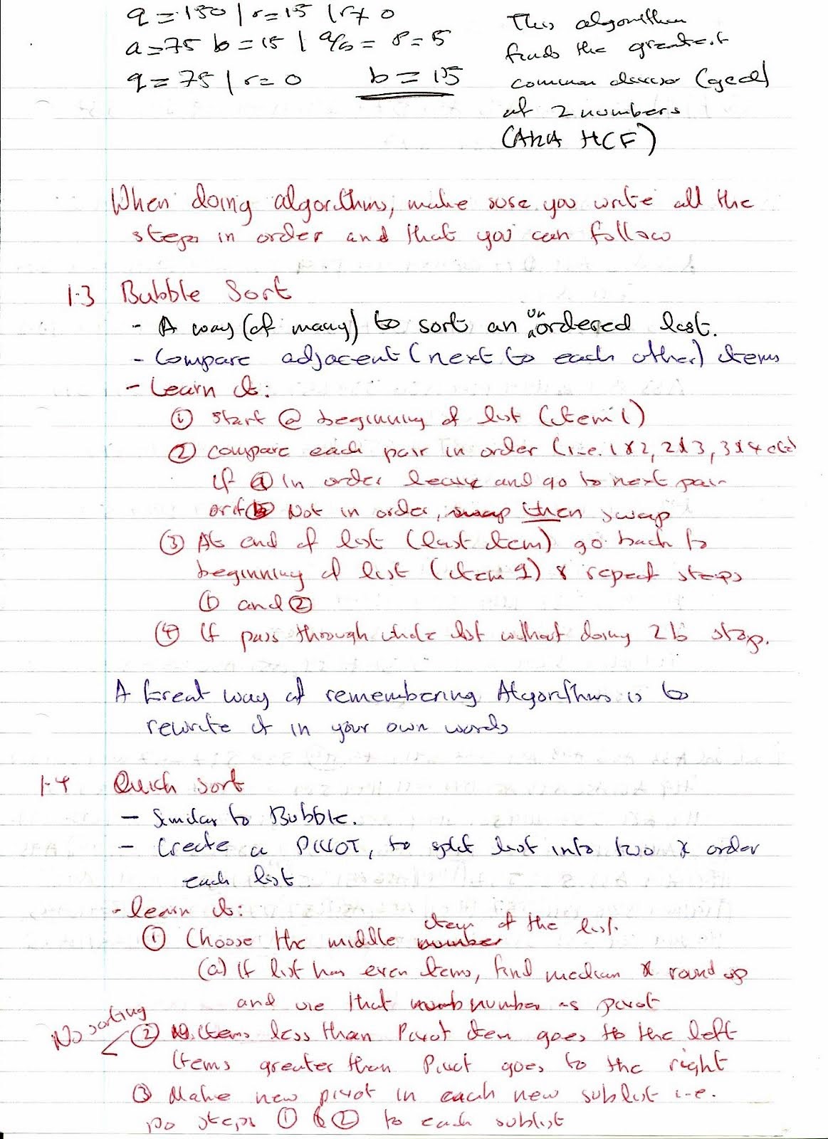 A Level Maths Notes Decision Sorting Bubble And Quick Sort Edexcel