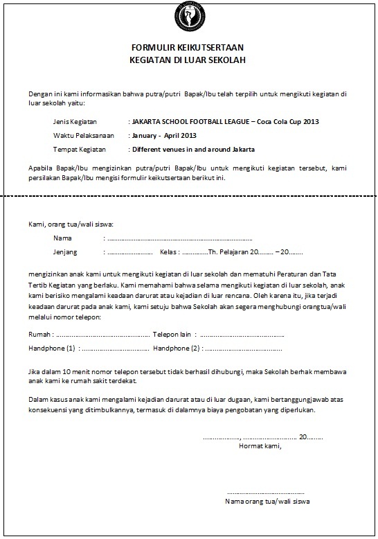 Santa Laurensia Tigers Parents Authorization Letter For Thejsfl Coca