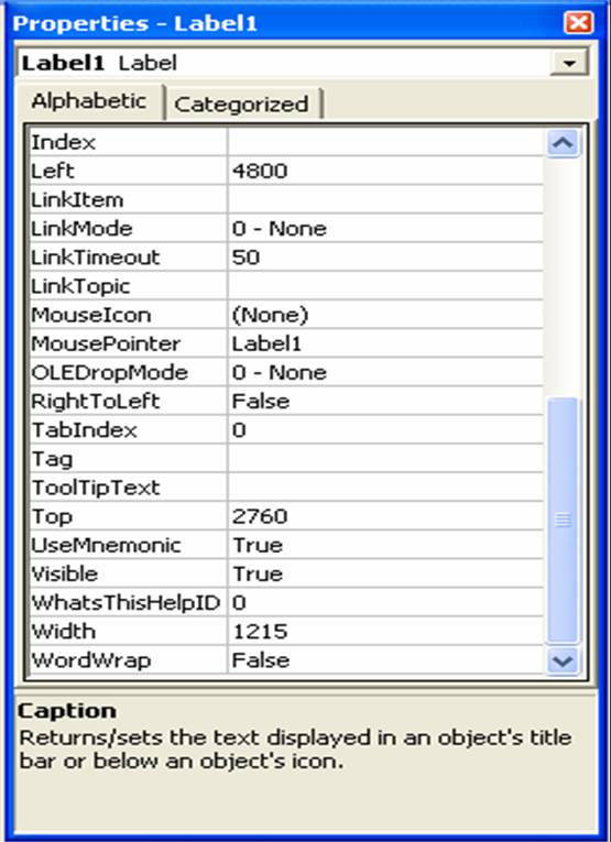 Label Control Properties Of Visual Basic 6 0