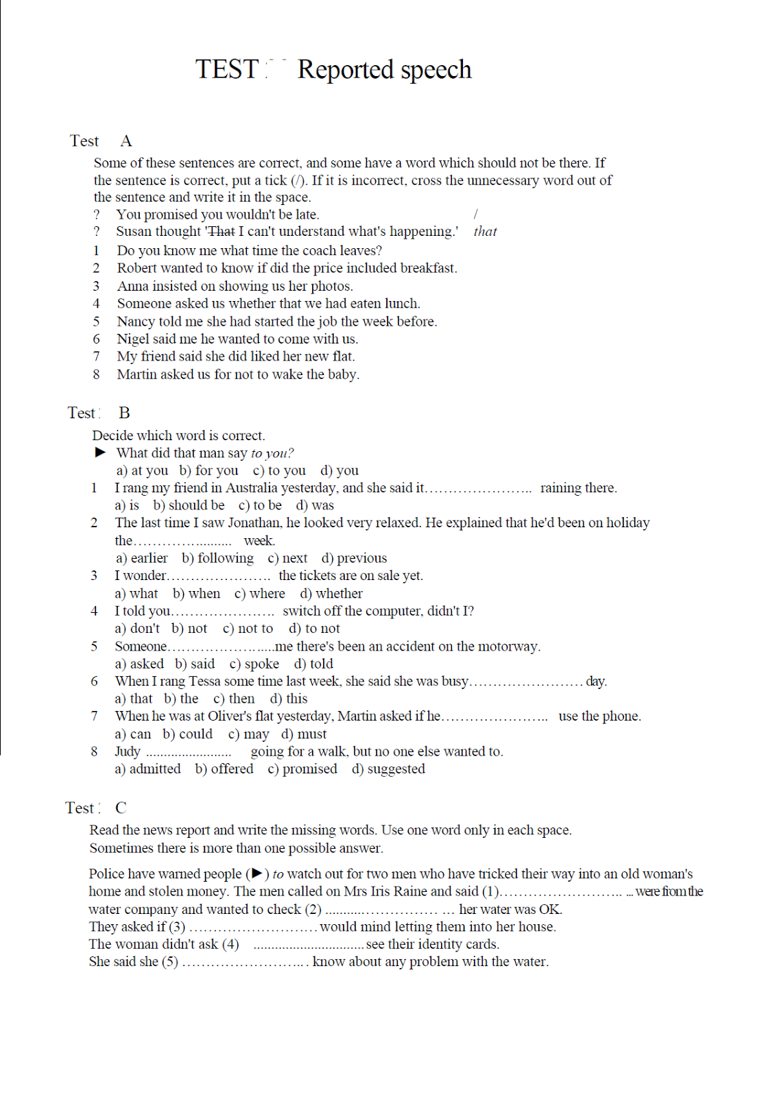 Test Reported Speech