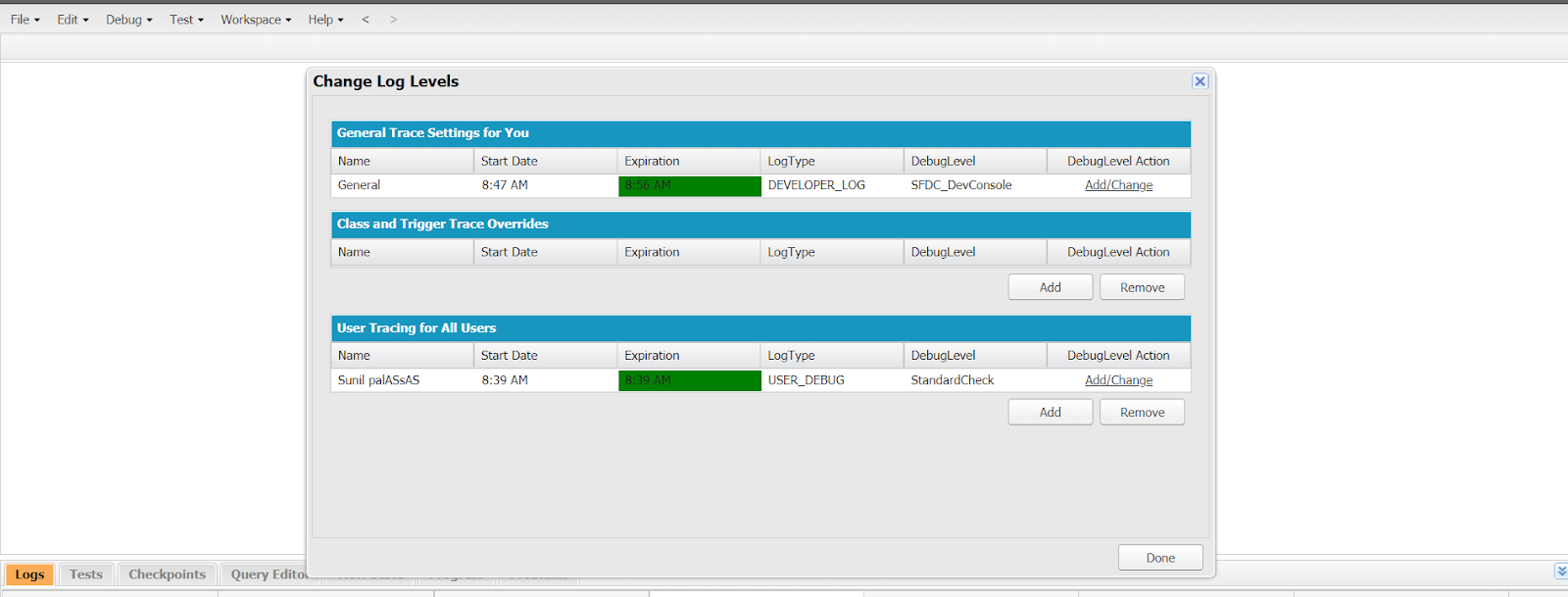 New Chapter Developer Console Log