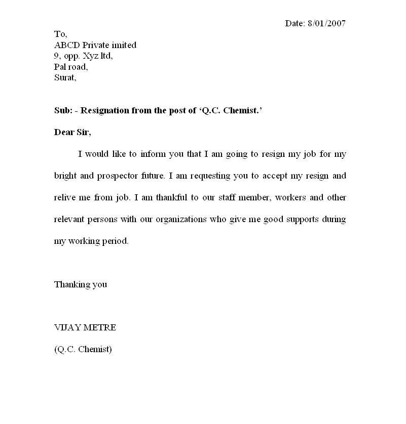 Employment Resignation Letter Template