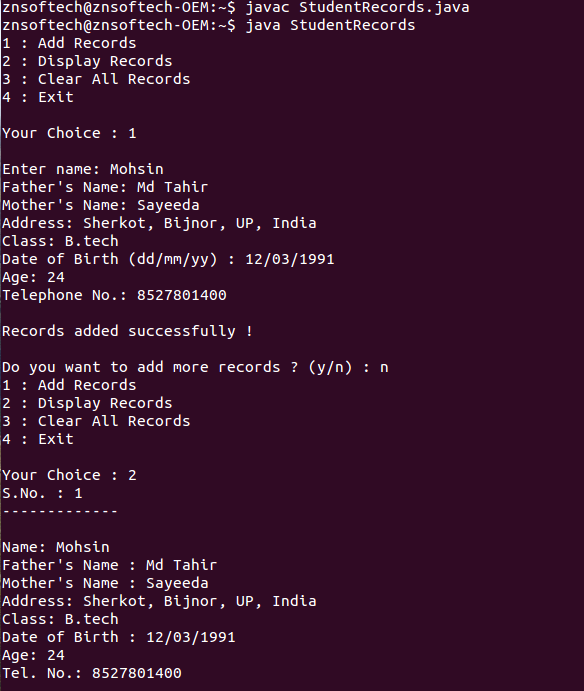 Install Student Record Program In Java