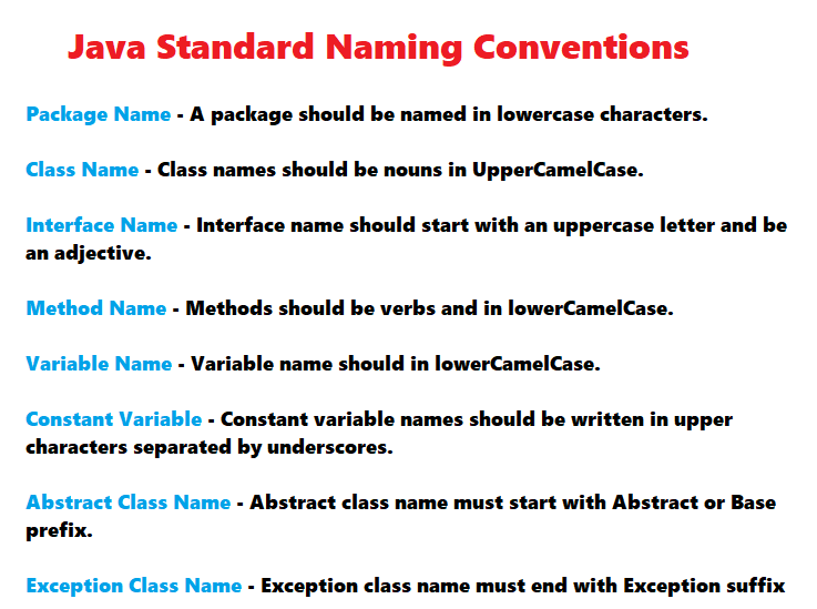 Java Standard Naming Conventions