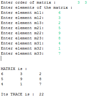 Java Programs Java Program To Calculate Trace Of A Given Matrix