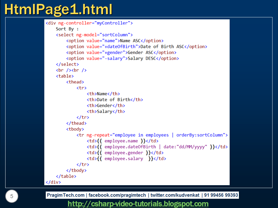 Sql Server Net And C Video Tutorial Sorting Data In Angularjs