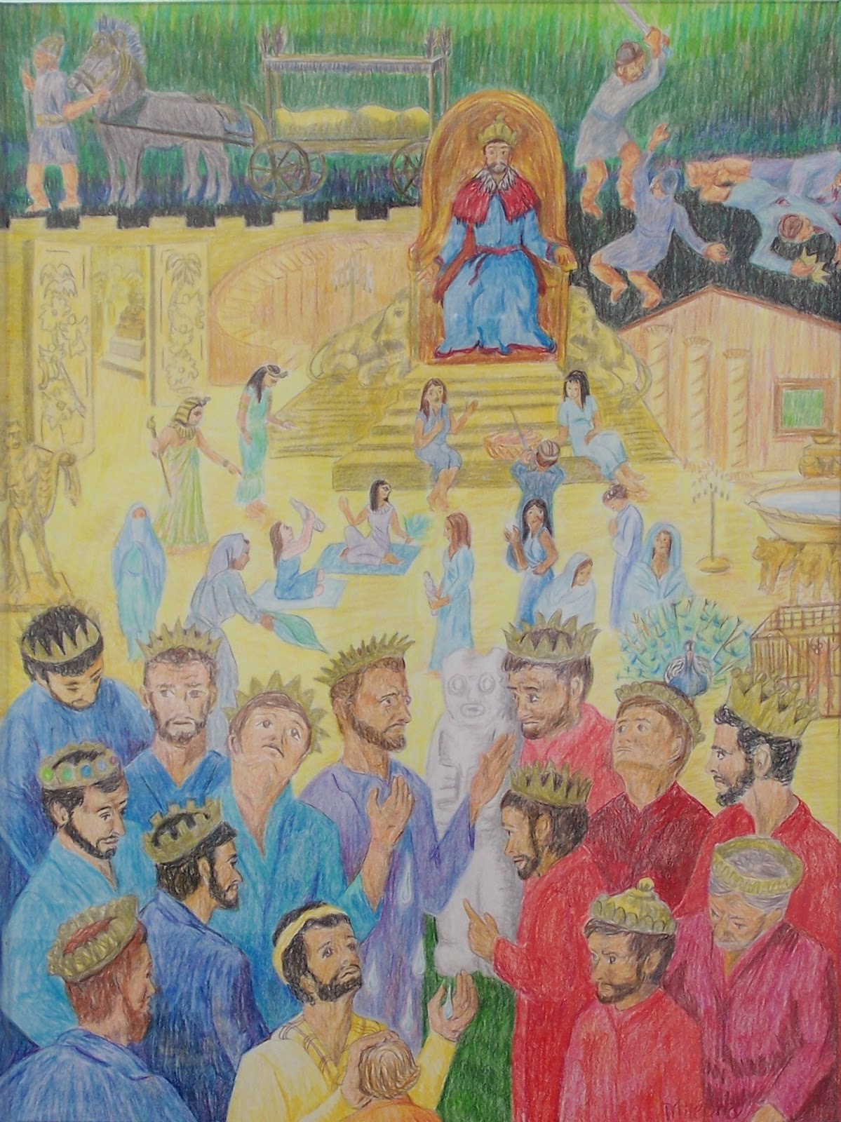 Maeona's Artwork: Anglo Saxon Colored Pencil Folk Art Bible-1st Kings