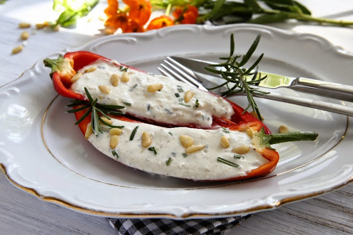Stuffed Sweet Pointed Peppers with Goat Cheese and Pine Nuts