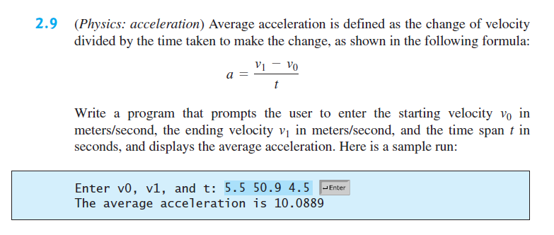 Java Physics Program To Calculate Average Acceleration Computer
