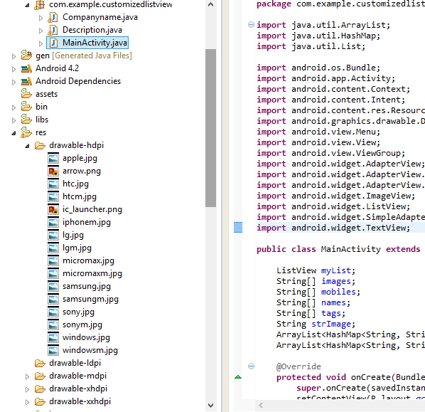 Simple Android Example Customized Listview Example