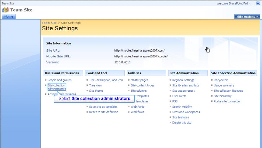 DevEnvExe.com/SharePoint: Create Site Collection Administration