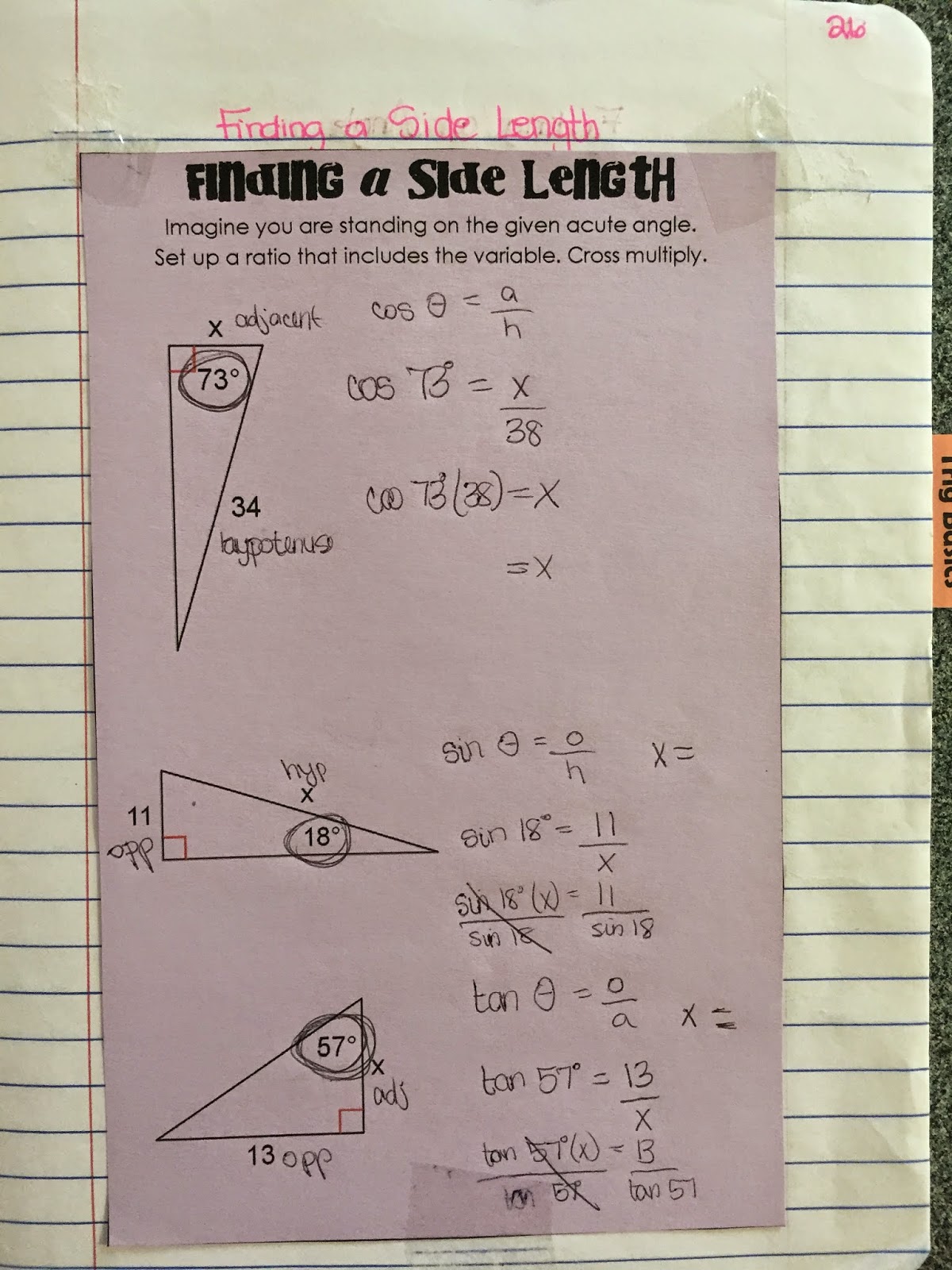 Misscalcul8 Trig Unit 2 Right Triangle Trig Interactive Notebook