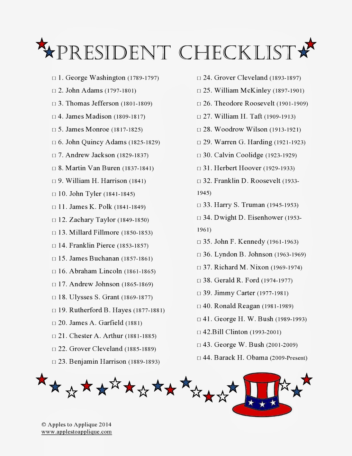 Printable List Of Presidents Printable Free Templates