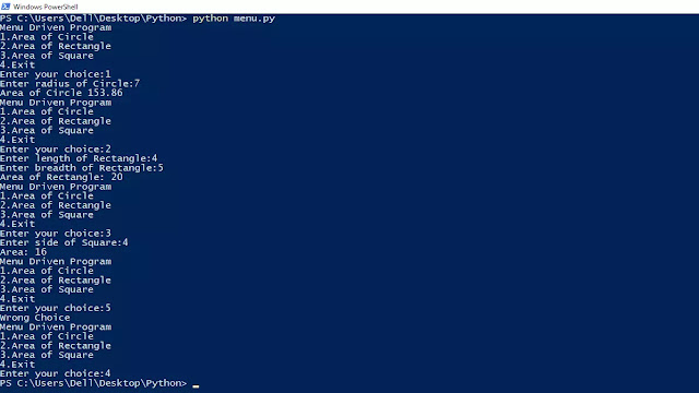 Menu Driven Program In Python Using While Loop