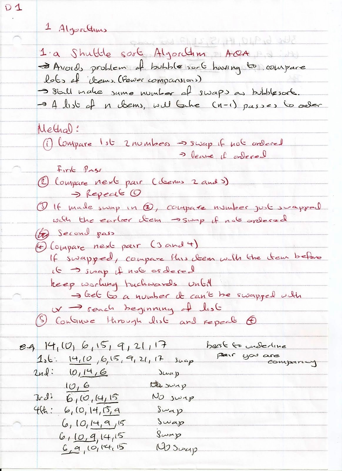 A Level Maths Notes Decision Sorting Shuttle Sort