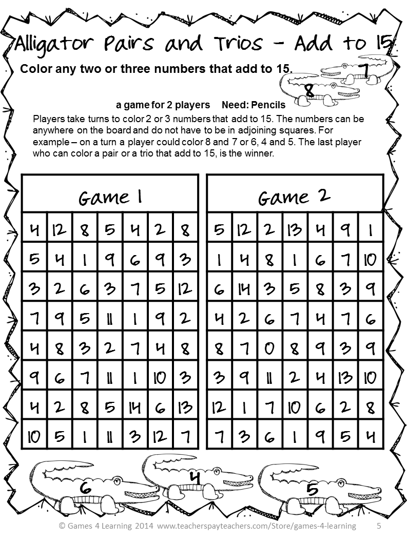 Fun Games 4 Learning No Prep Math Games Freebies