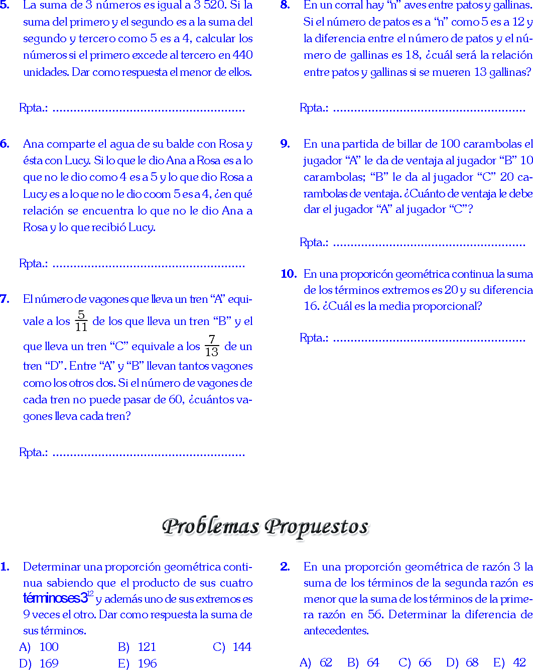 Razones Y Proporciones Ejercicios Resueltos En Pdf