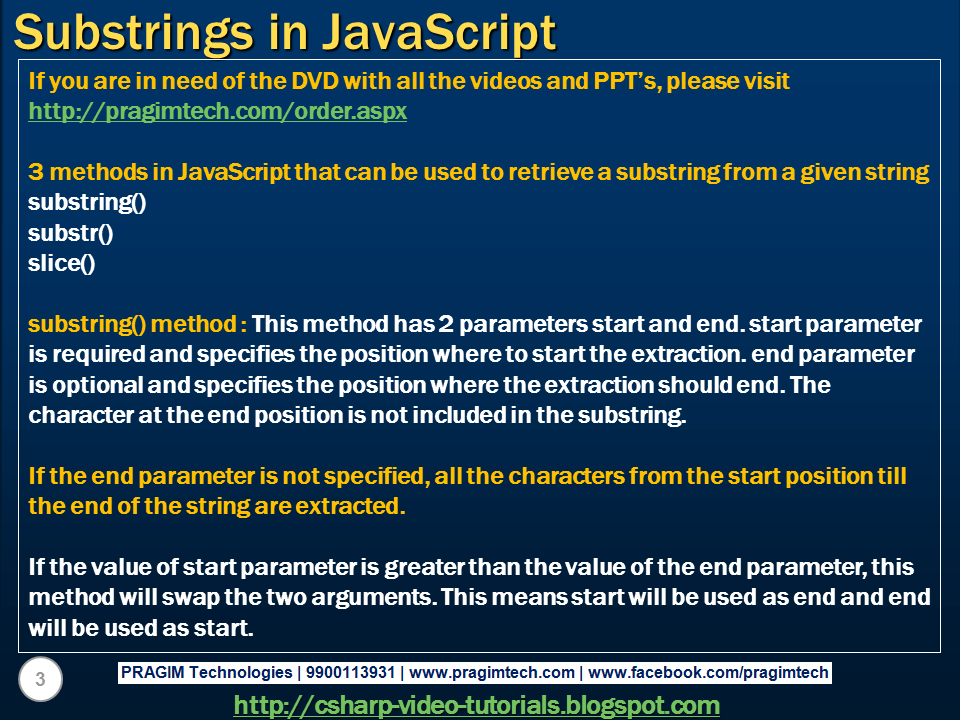 Sql Server Net And C Video Tutorial Substrings In Javascript