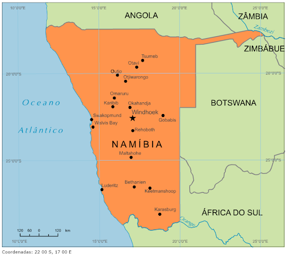 Blog de Geografia: Mapa da Namibia