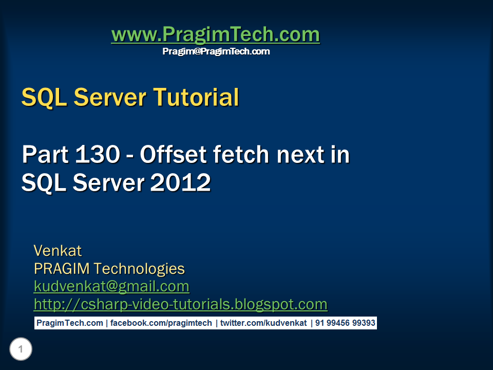 Sql Server Net And C Video Tutorial Offset Fetch Next In Sql Server