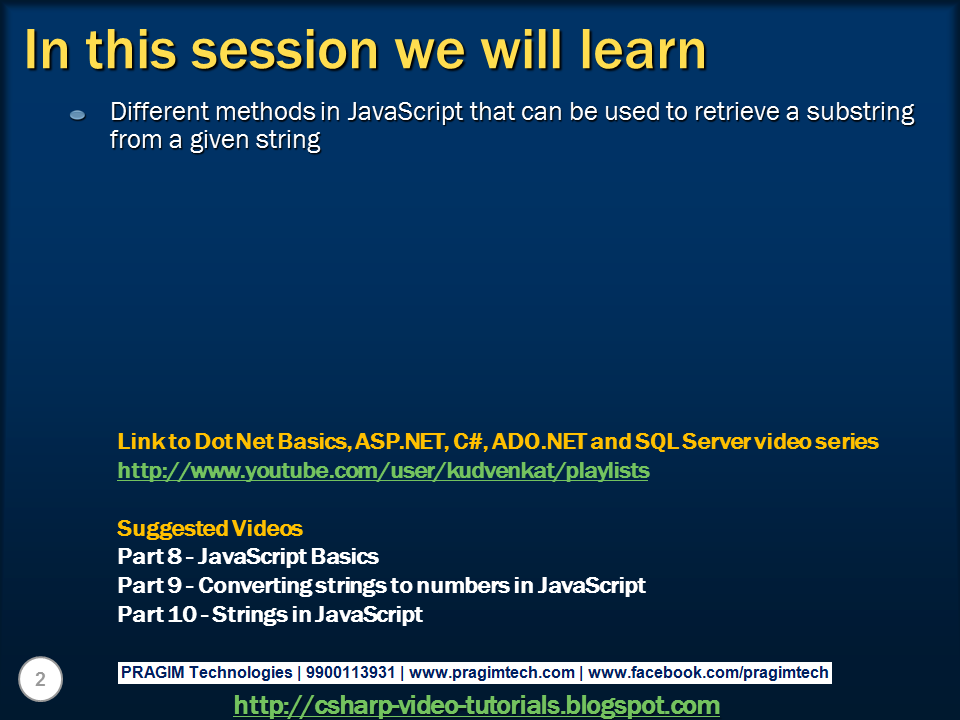 Sql Server Net And C Video Tutorial Substrings In Javascript