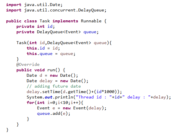 Java Latte Delayqueue Class And Delayed Interface Example In Java