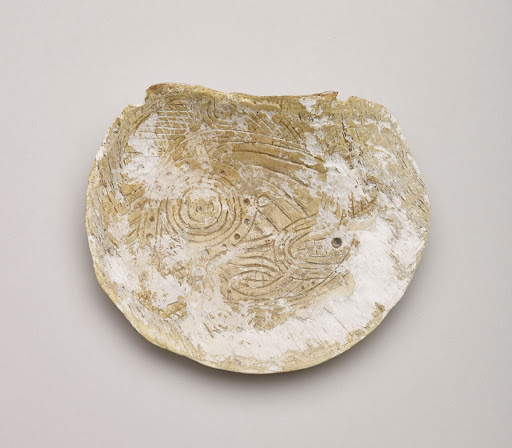 shell gorget with incised rattlesnake design - Middle Mississippian ...