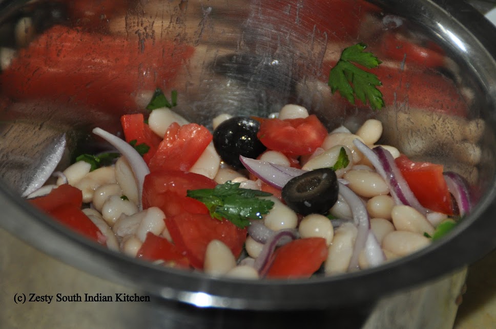 Fasulye Piyazi – Turkish bean salad with vegetables and olives - Zesty ...