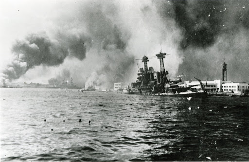 USS California BB-44 sinking from two bombs. The watertight integrity ...