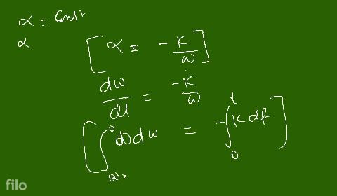 A body rotates with an angular retardation a=−k/w, where w is the angular..