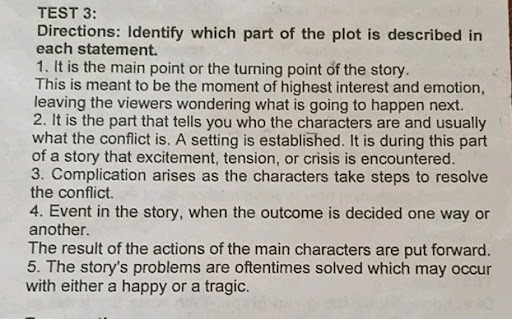 TEST 3:Directions: Identify which part of the plot is described in each