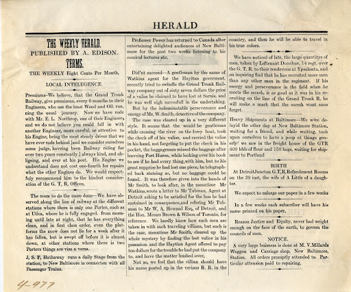 Thomas Edison newspaper, "The Weekly Herald," page 1 - Edison, Thomas ...