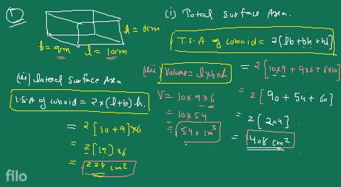 Exercise 18.21. Find the volume, total surface area and lateral surface