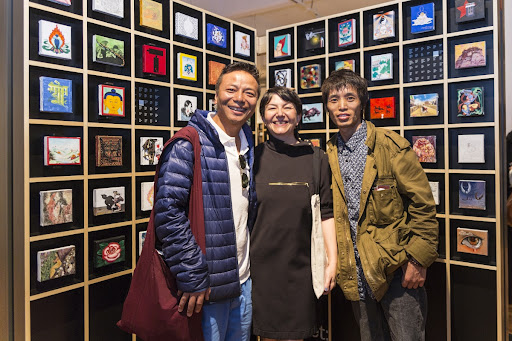 Artist Tenzing Rigdol, curator Paola Vanzo and artist Chungpo Tsering ...