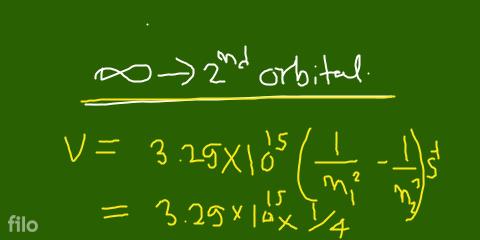 The limiting line in Balmer series will have a frequency of:-(2) 3.29×10..