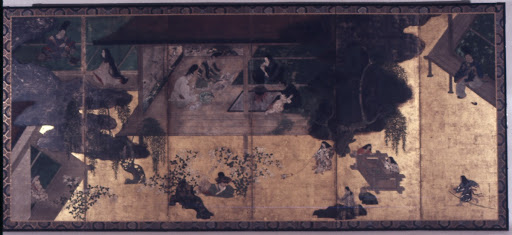 Scenes from Ise monogatari ('Tales of Ise'), a 6-fold screen painting ...