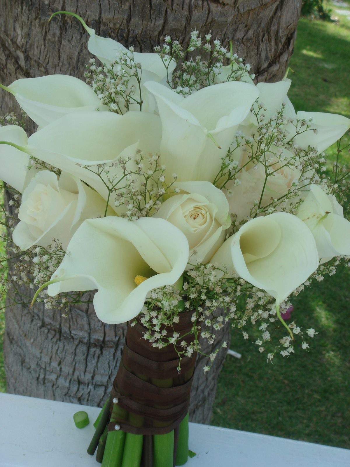 Wedding Nesta White Calla Lilies Roses And Baby S Breath Bouquet