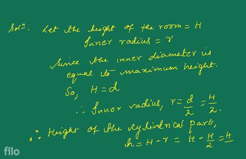 A hemispherical dome is on a circular room. Its total internal volume is