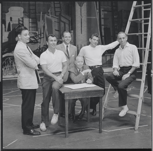 Stephen Sondheim, Arthur Laurents, Hal Prince, Robert Griffith (seated ...