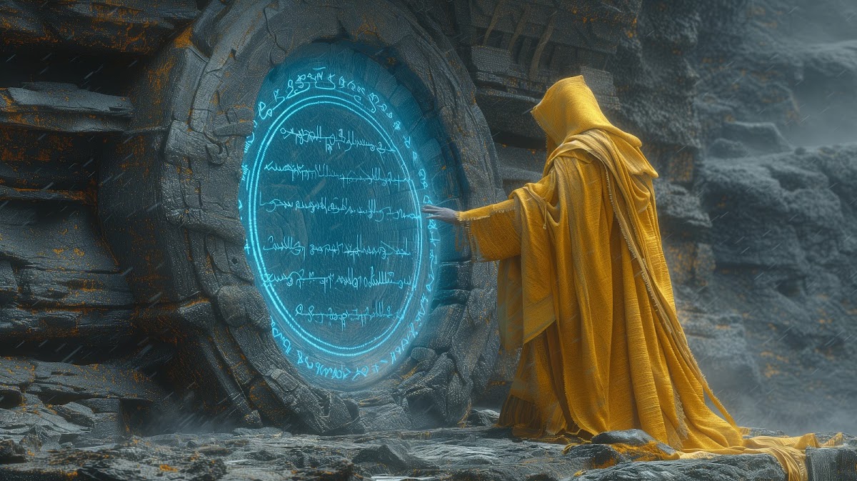 Ai Art, Illustration, Wizard, Symbols, Writing 5K Phone Wallpaper