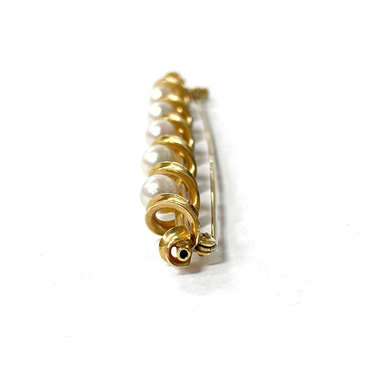 18K Gold & Pearl Spiral Brooch