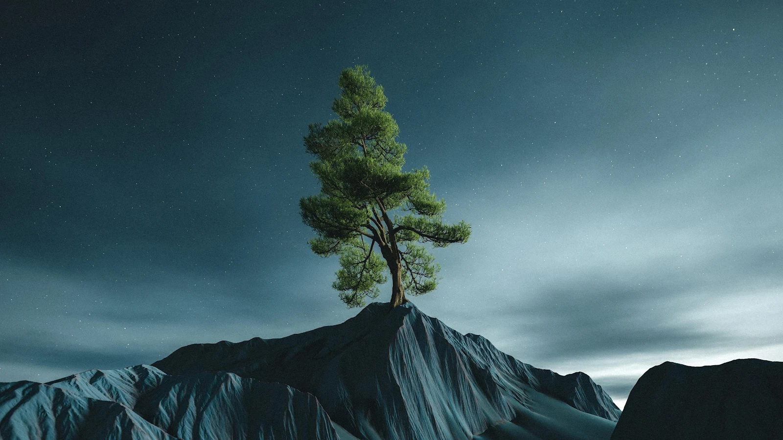 Lone Tree Under Starry Sky 4K Desktop Wallpaper