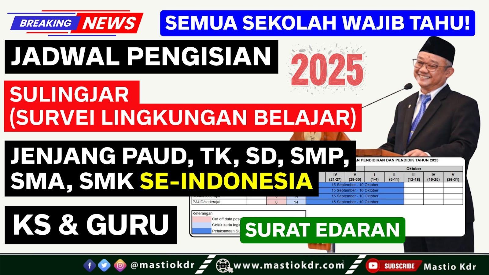 Jadwal Pengisian Survei Lingkungan Belajar (Sulingjar) Tahun 2025 Jenjang PAUD,TK,SD,SMP,SMA,SMK ...