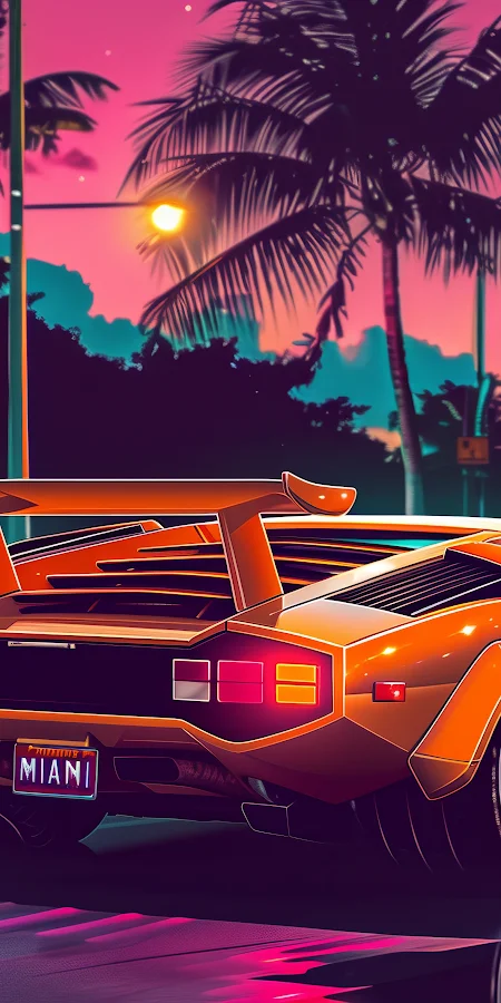 Ai Art, Illustration, Lamborghini Countach, Palm Trees, Synthwave 5K ...
