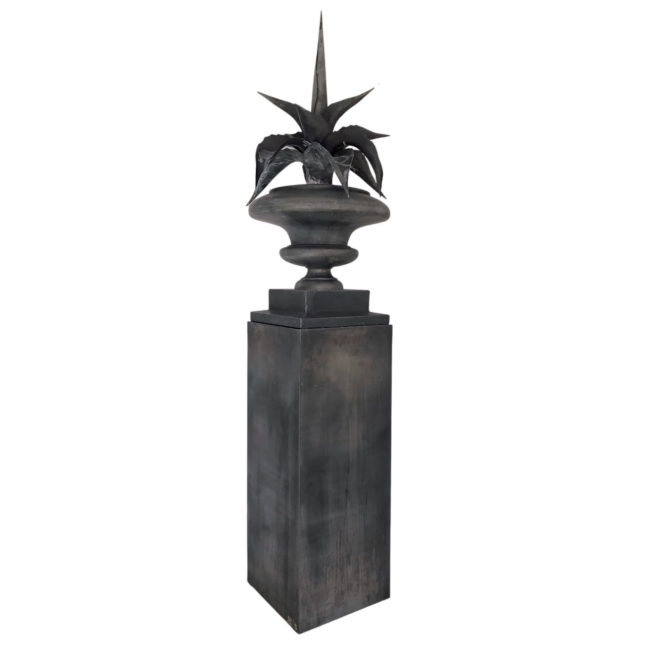 Zinc-Titanium Domani Hand-Formed Agave Sculpture with Pedestal